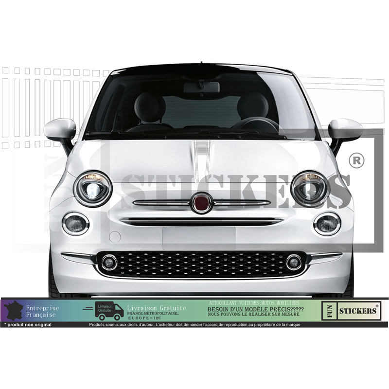 Fiat 500 Bande capot centrale autocollant sticker décoration