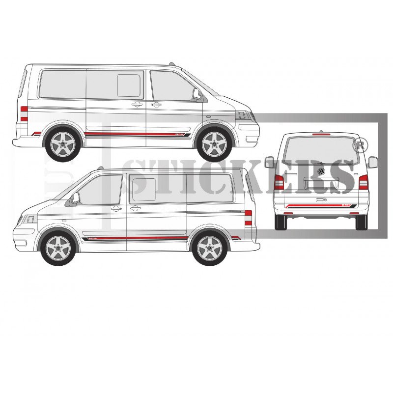 Kit autocollant pour VW Transporter : bandes latérales et hayon arrière