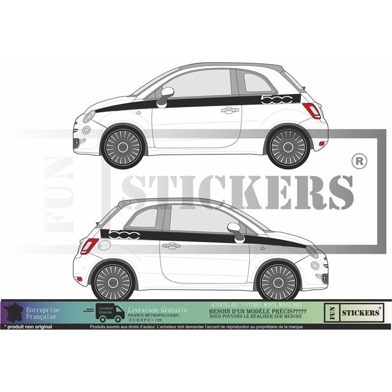 Fiat 500 - kit Bandes latérales Logos 500 autocollants stickers